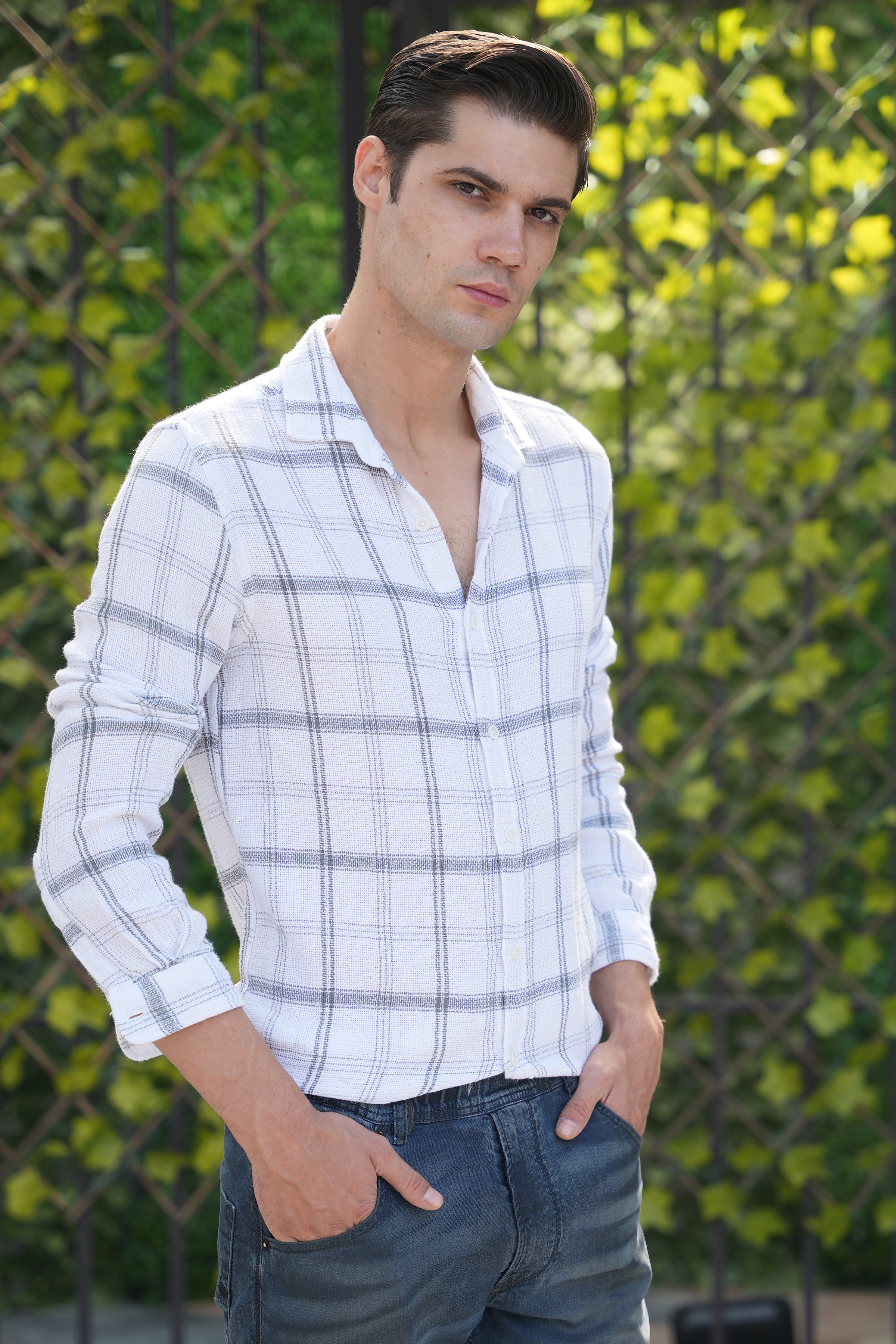 Rory - Textured Check Shirt - White – POE.NET