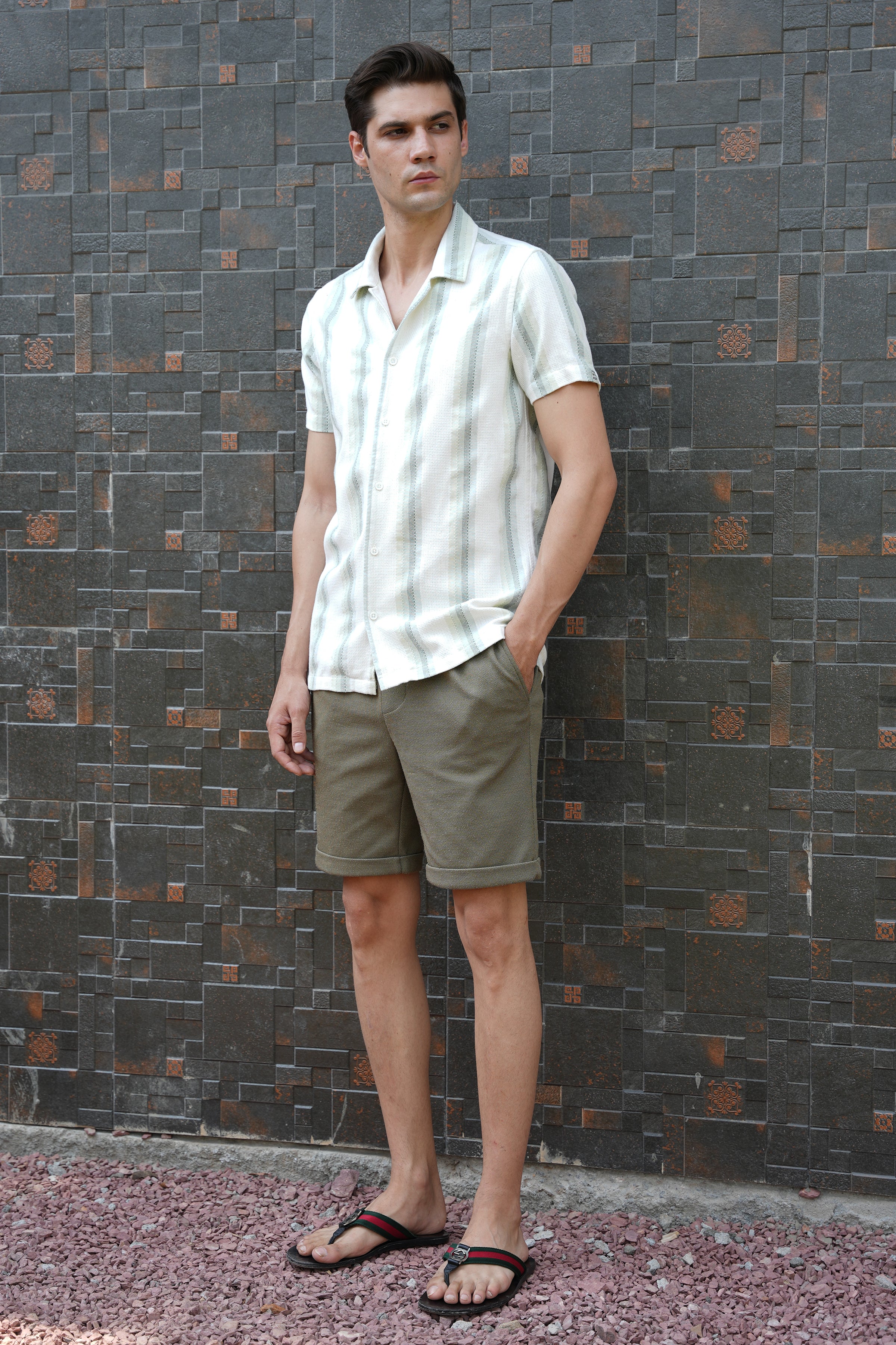 Vintage - Textured Striped Shirt - Green – POE.NET