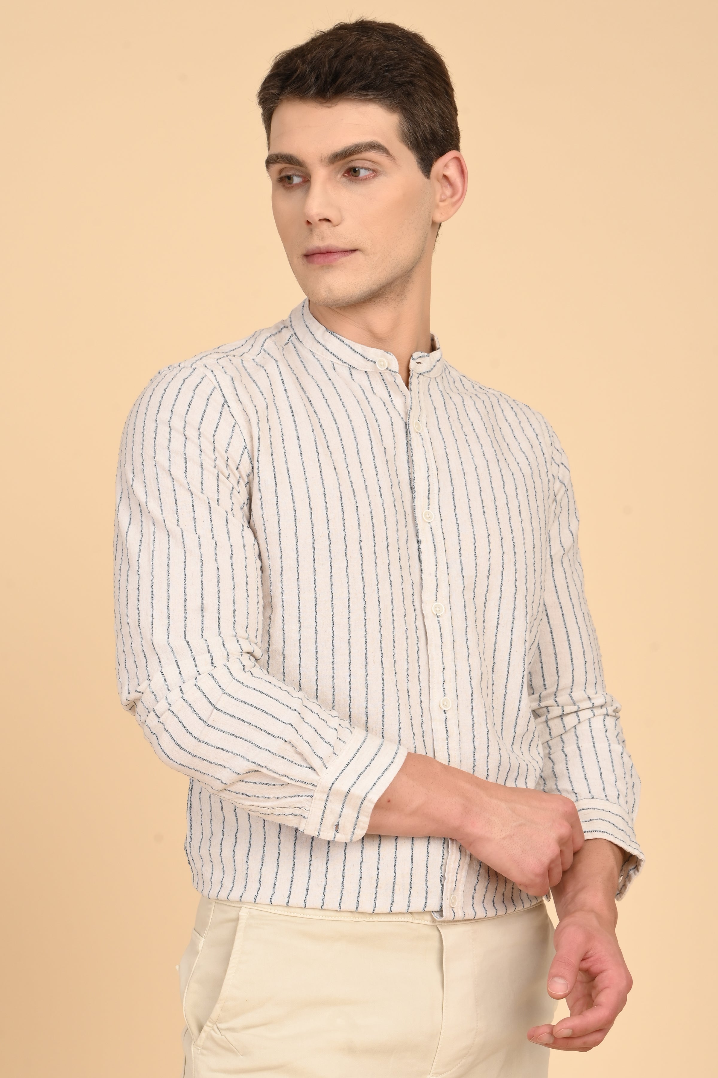 Cindy - Natural Seersucker Striped Shirt - Navy – POE.NET