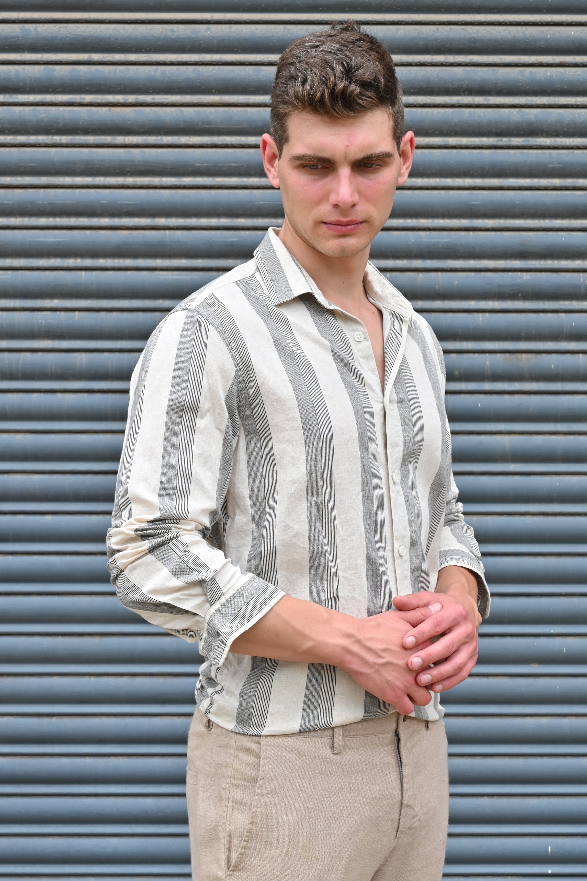 Tommy - Linen Striped Shirt - Black – POE.NET