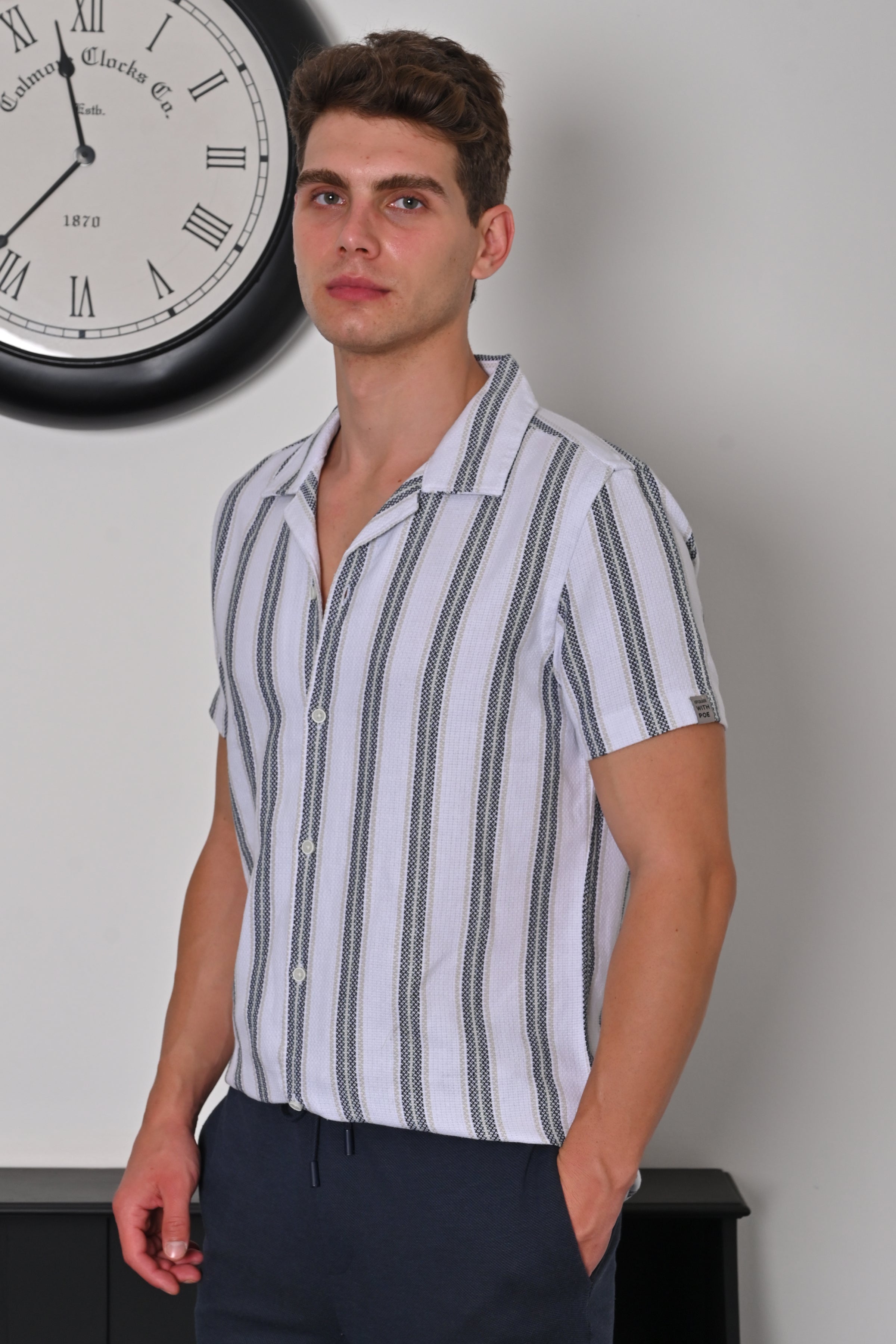 Flora - Dobby Striped Shirt - Green – POE.NET