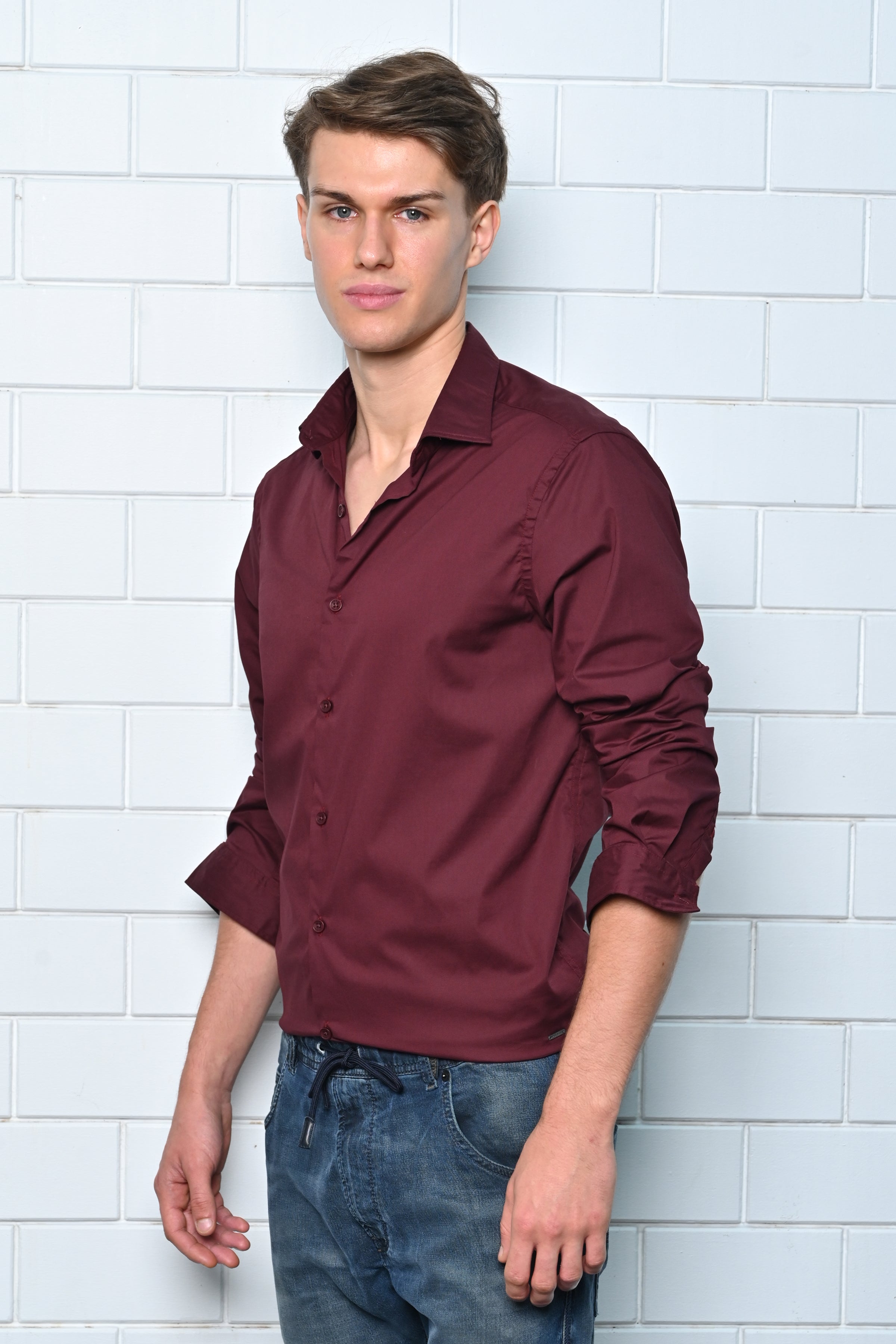 Cupid - Cotton Lycra Solid Shirt - Maroon – POE.NET