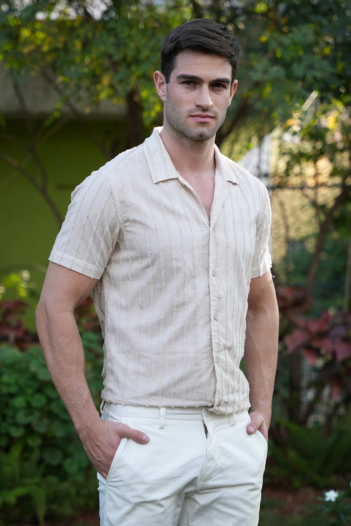 Race - Embroidered Striped Shirt - Beige – POE.NET