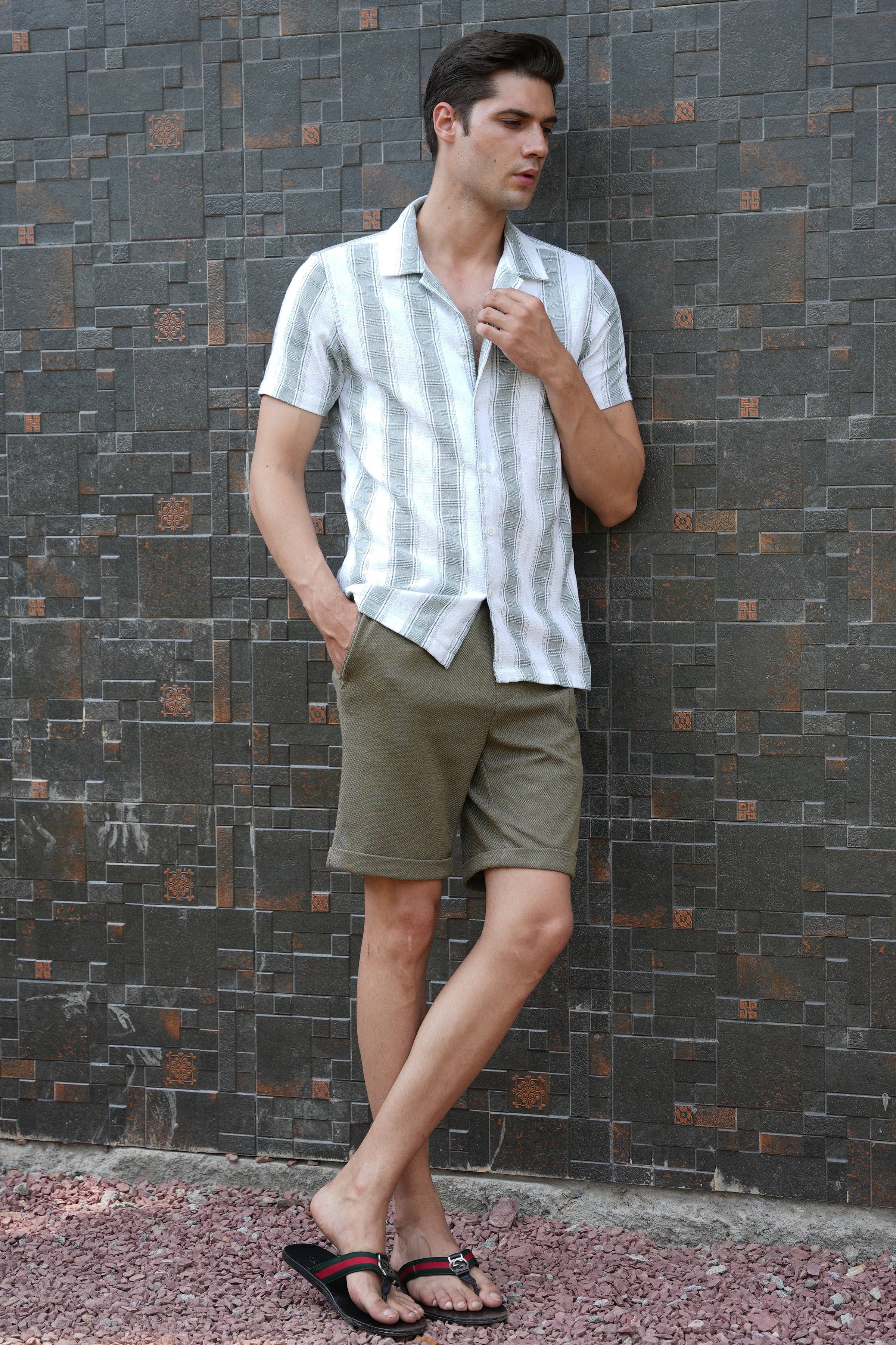 Cora - Textured Cotton Striped Shirt - Green – POE.NET