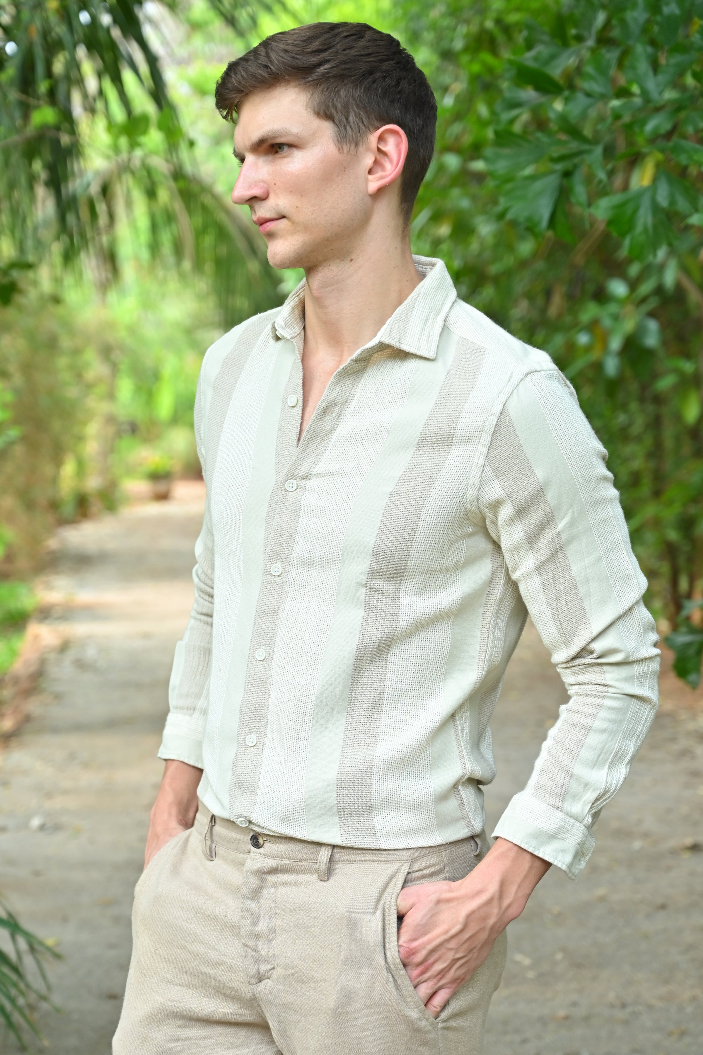 Amand - Jute Textured Striped Shirt - Beige – POE.NET