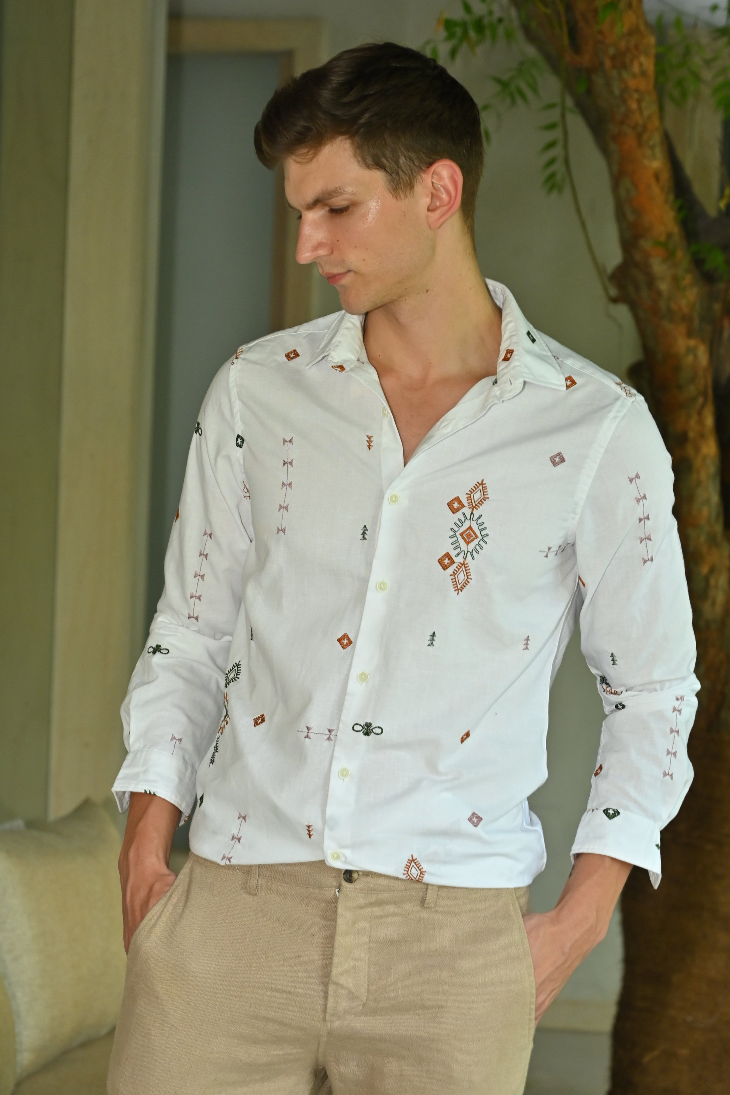 Algar - Abstract Embroidered Shirt - White – POE.NET
