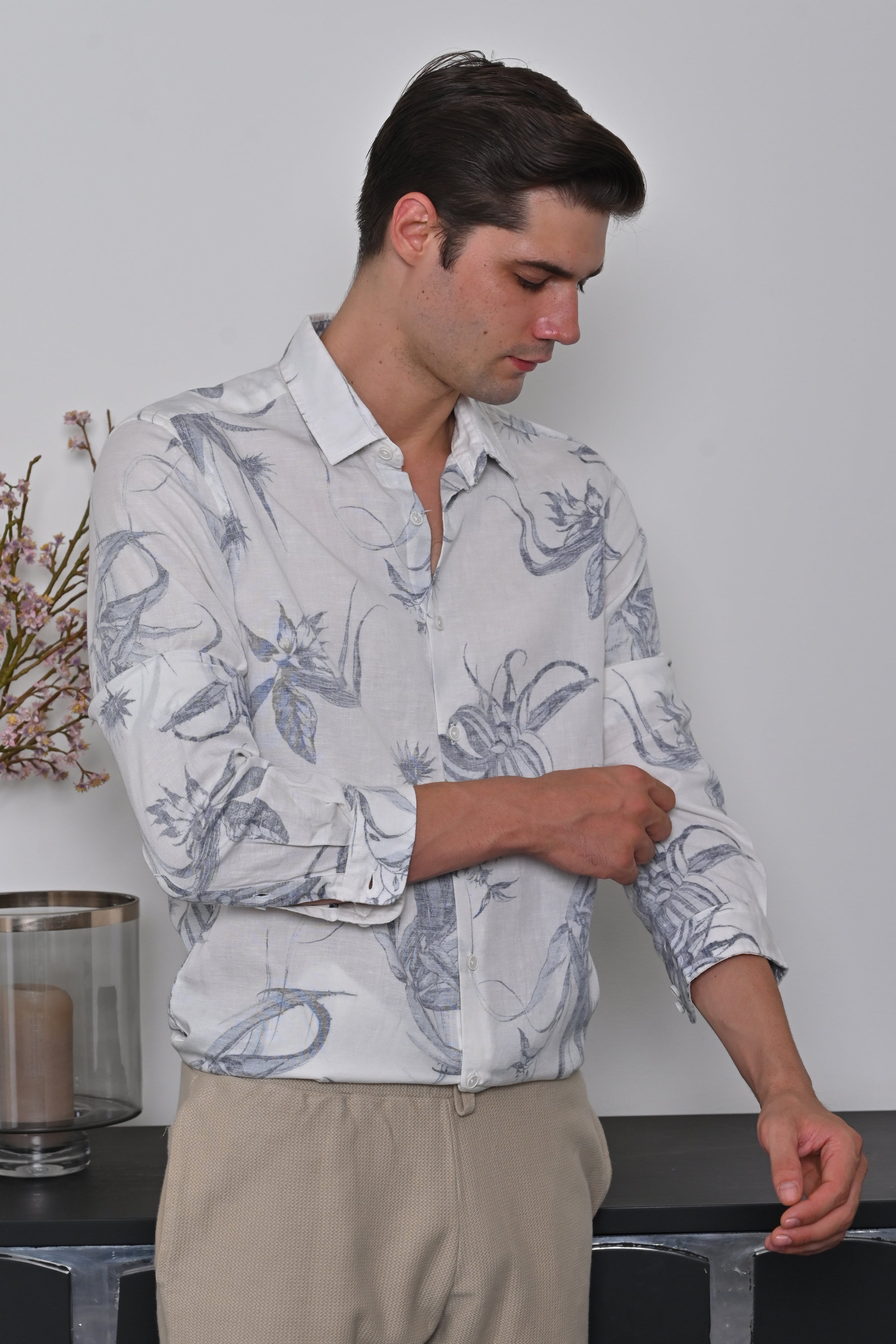 Veronica - Linen Blend Printed Shirt - Blue – POE.NET