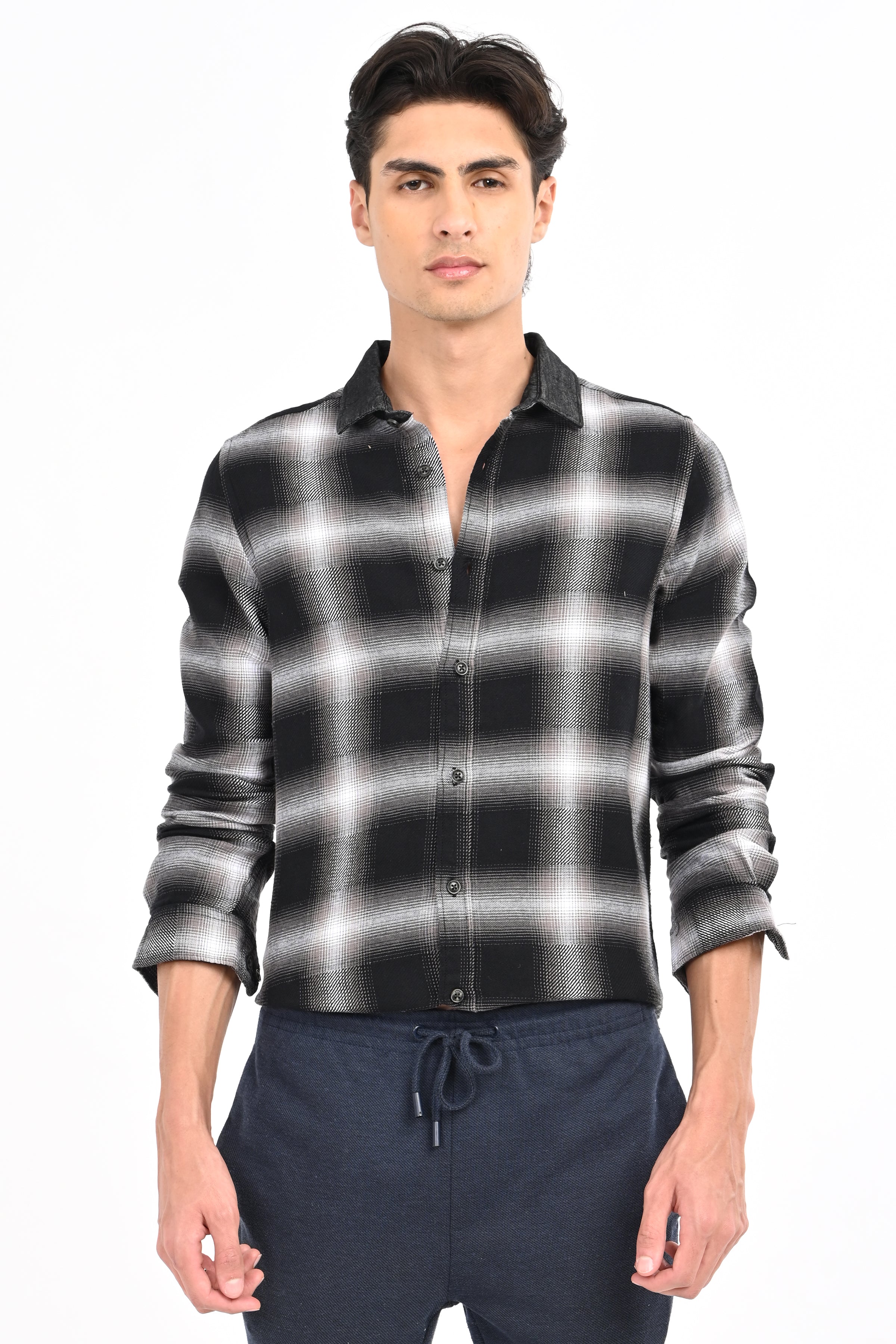 Buffer - Dobby Check Shirt - Black – POE.NET