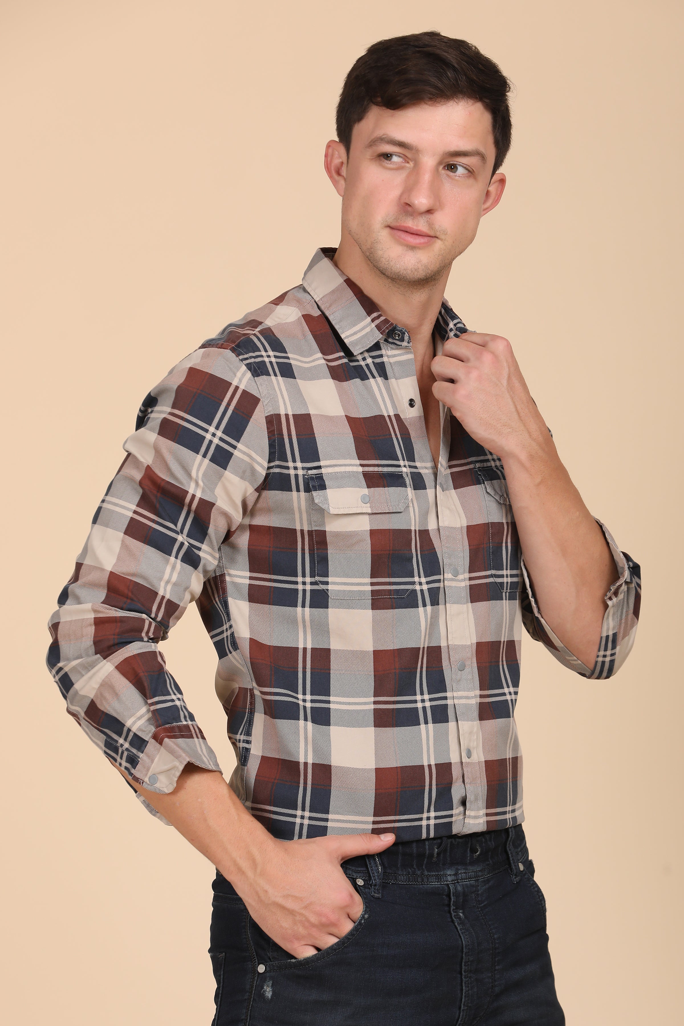 Gaze - Overdyed Check Shirt - Beige – POE.NET